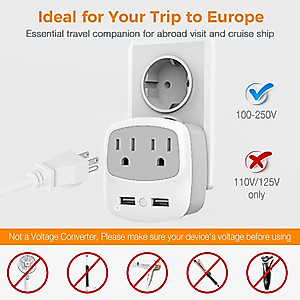 European Travel Plug Adapter Converter, TESSAN International Power Plug Converter with 2 USB, Type C Outlet Adaptor Charger for US to Most of Europe EU Iceland Spain Italy France Germany