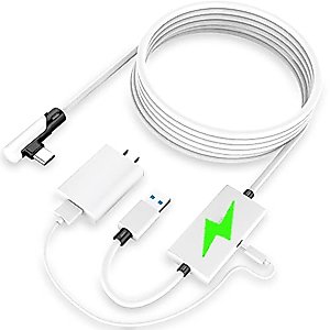 Kuject Design 16FT Link Cable for Quest 2/Pro, with Separate Charging Port for Ultra-Durable Power, USB 3.0 Type A to C Cable for VR Headset Accessories and Gaming PC-White