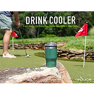 Reduce Can Cooler - 4-in-1 Stainless Steel Can Holder and Beer Bottle Holder, 4 Hours Cold - The Drink Cooler For 12 oz Slim Cans, Regular Cans, Bottles and Mixed Drinks - Cayenne, Opaque Gloss