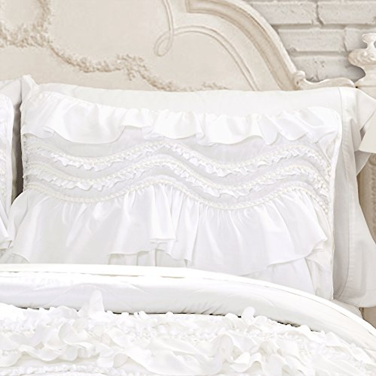 Lush Decor Kemmy Quilt Ruffled Textured 2 Piece Twin Size Bedding Set, White