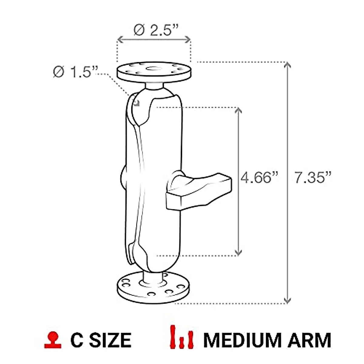 RAM Mounts Double Ball Mount with Two Round Plates RAM-101U with Medium Arm for Drill-down Mounting