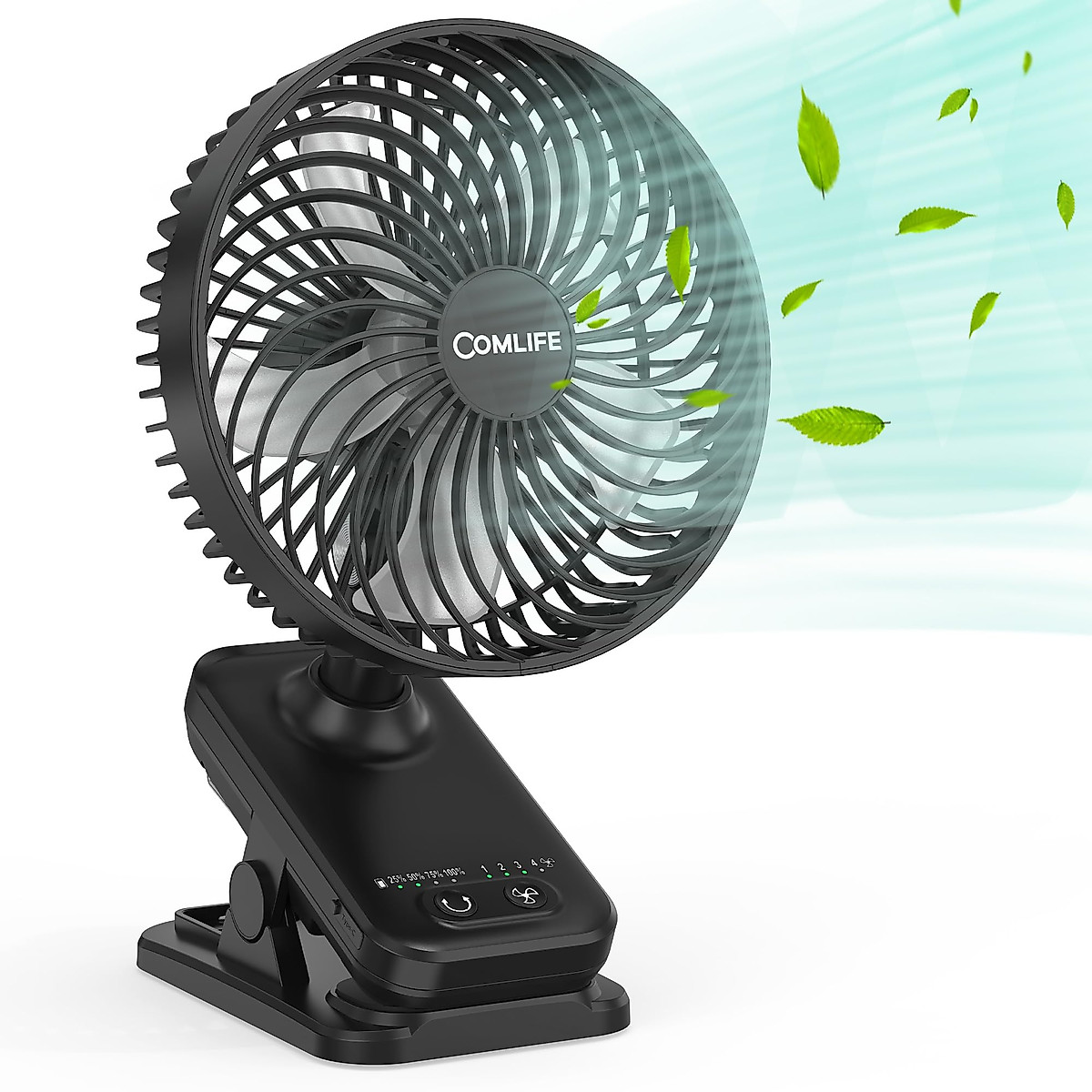 7'' Clip On Fan,10000mAh Battery Operated Desk Fan,Auto Oscillation Stroller Fan,Rechargeable USB Fan,4 Speeds Personal Table Fan with Sturdy Clamp for Golf Cart Office Treadmill Travel Outdoor (7")