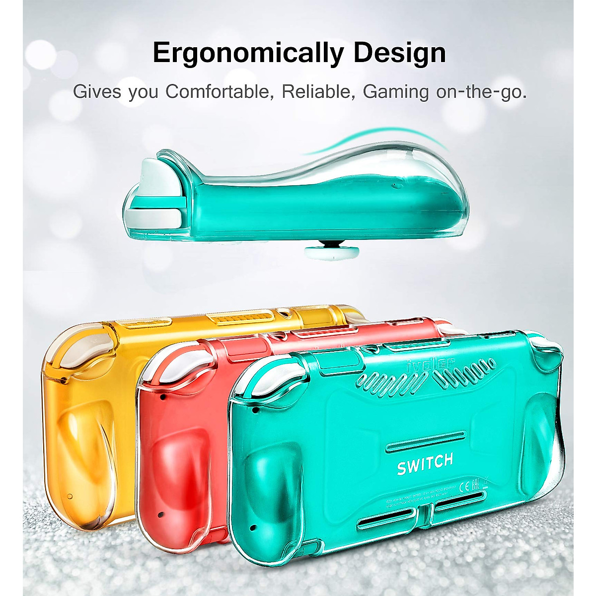 [2+1Pack]iVoler Tempered Glass Screen Protector for Nintendo Switch Lite(2Pack)with Case Carrying Protective TPU Case for Nintendo Switch Lite, Grip Cover with Shock-Absorption Anti-Scratch, HD Clear