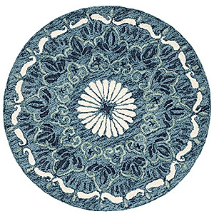 Safavieh Novelty Collection 3' Round Blue/Ivory NOV602M Handmade Boho Premium Wool Entryway Foyer Living Room Bedroom Kitchen Area Rug