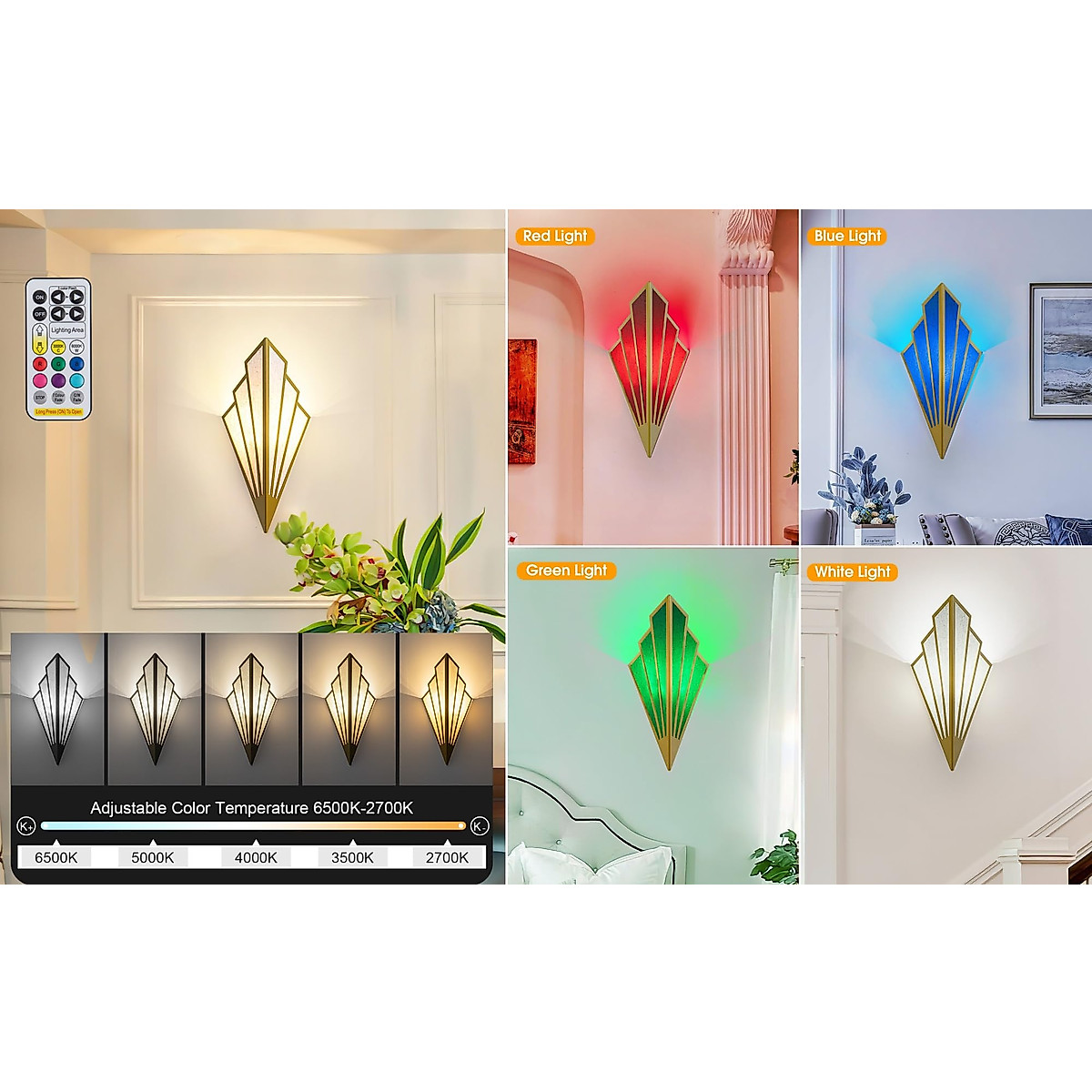 Battery Operated Wall Sconces Set of 2,Not Hard Wired Fabric Shade Triangle Remote Control Wall Lights, Wireless Lamp Fixture for Bedroom, Living Room, Bathroom, Hallway (Color : Gold)