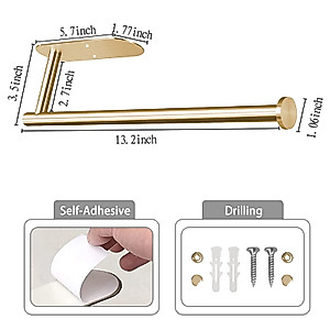 Paper Towel Holder Under Cabinet Wall Mount Paper Towel Rack Kitchen Paper Holder Self Adhensive Jumbo Rolls Paper Towel Holders for Kitchen Bathroom Farmhouse Accessories SUS 304 Stainless Steel,Gold