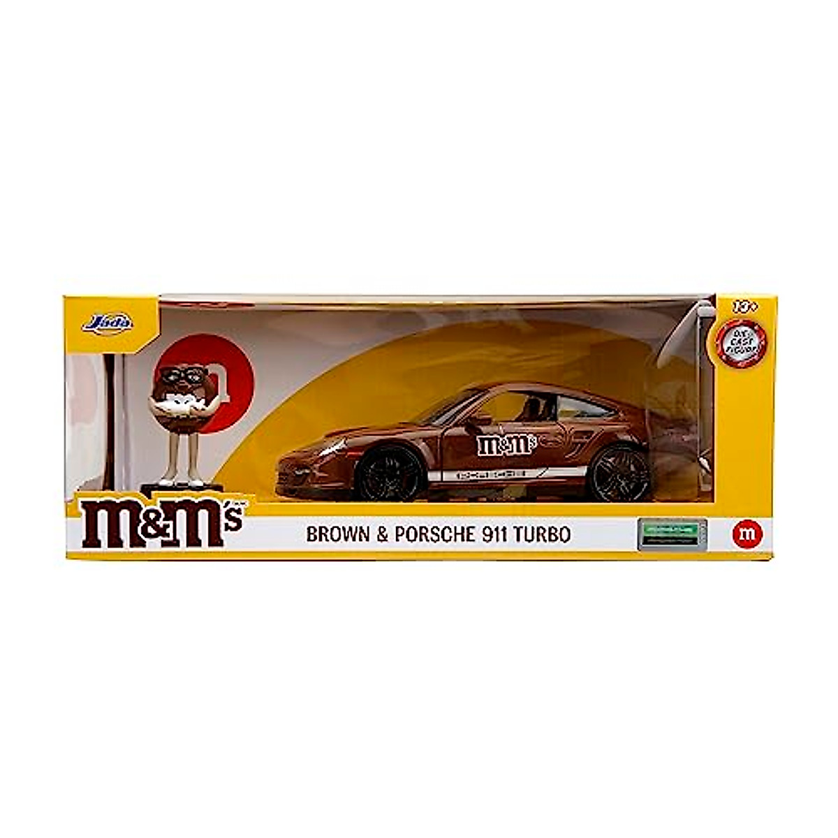 M&M's 1:24 Porsche 911 Turbo Die-Cast Car & 2.75" Brown Figure, Toys for Kids and Adults