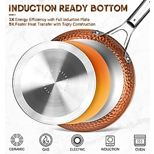 MICHELANGELO Nonstick Fry Pan With Lid, Hammered Copper Frying Pan Nonstick Skillet, 12 Inch Frying Pan Induction Compatible - Large Frying Pan 12 Inch