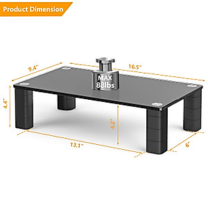 5Rcom Dual Computer Monitor Stand Riser, 2 Pack Height Adjustable Monitor Stand with Tempered Glass, Stackable Desktop Monitor Risers for 2 Monitors, PC, Under Monitor Desk Organizer, Black