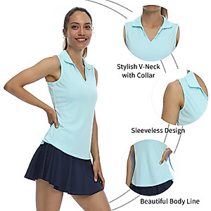 LastFor1 Women's Sleeveless Polo Golf Shirts Quick Dry 50+ UV Protection V-Neck with Collar Lightweight Tennis Tank Tops Light Green M