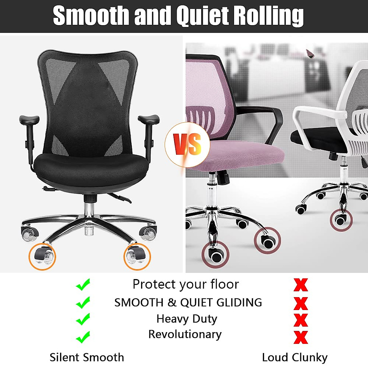 Office Chair Casters Wheels Replacement 2 Inch Heavy Duty Silent Rubber Chair Casters with Standard Stem 7/16″* 7/8″(11mm*22mm) Suitable for Hardwood Floors and Carpet,Set of 5-Universal fit