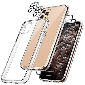 JETech 3 in 1 Case for iPhone 11 Pro 5.8-Inch, with 2-Pack Screen Protector and 2-Pack Camera Lens Protector, Non-Yellowing Shockproof Bumper Phone Cover, Full Coverage Tempered Glass Film (Clear)