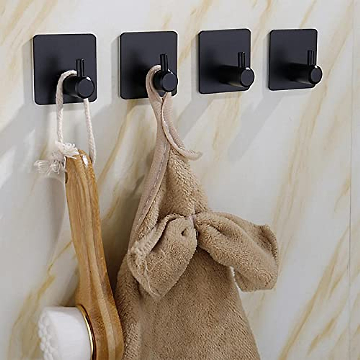 8 Packs Adhesive Towel Hooks - Stainless Steel Bathroom Hook, Wall Towel Hooks Heavy Duty Adhesive Hooks for Bathroom Kitchen Garage Home Hotel Office (Black)