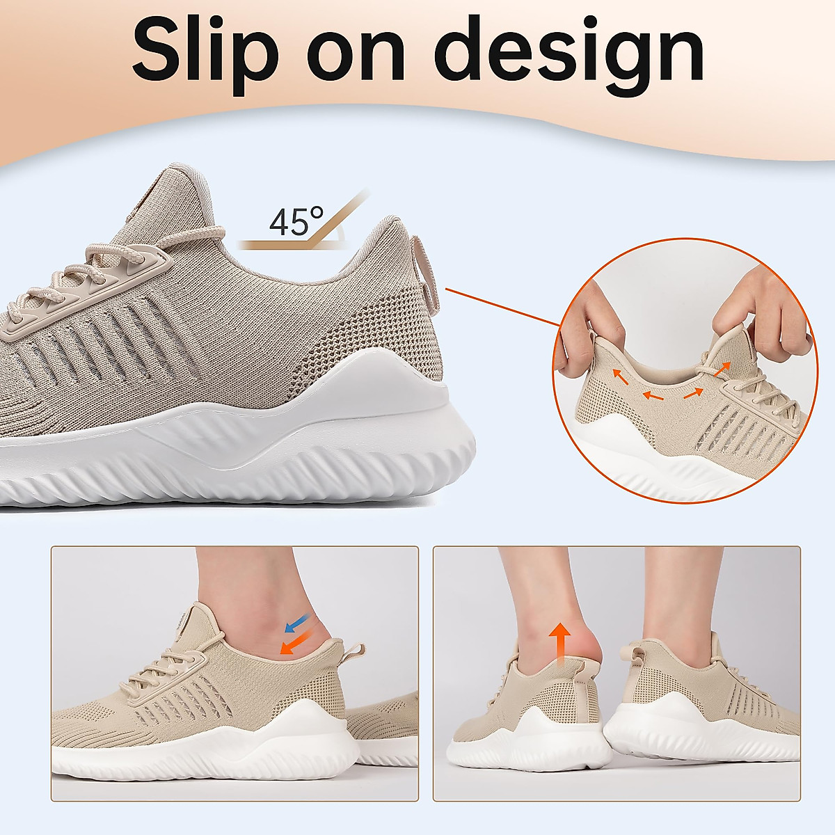 Pulltop Comfortable Women's Running Sneakers Non Slip Walking Shoes with Arch Support Slip Resistant Casual Gym Athletic Shoes Comfy Tennis Sport Shoes for Women Beige
