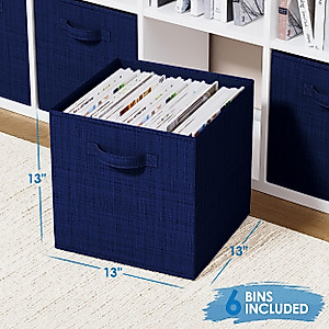 Neaterize 13x13 Inch Cube Storage Baskets, Textured Navy, Set of 6, Sturdy Fabric, Multi-Purpose, Collapsible Design, Eco-Friendly