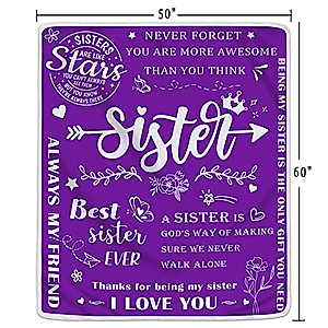 Sisters Gifts from Sister, for Sister, Gifts for Sister Throw Blanket, Sister, Birthday Gifts for Sister from Sister, Sister Gifts，Soft Purple Blanket 50" X 60"