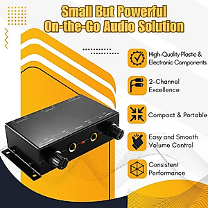 TNP Mini Mixer Audio - Compact 2 Channel Stereo Mixer, Black, Easy Control, Portable, Compatible with 6.35mm Dynamic Microphones & RCA Stereo Output