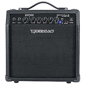 Rockville G 20 Watt Guitar Amplifier Dual Input Combo Amp Bluetooth/Delay, Black