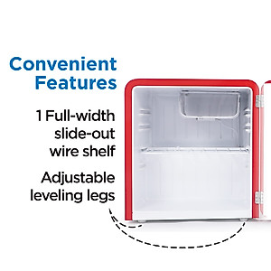 Commercial Cool 1.6 Cu. Ft, Vintage Style, Retro Fridge with 1 Slide-Out Wire Shelf & Bin Storage, Small Refrigerator with Freezer, Red