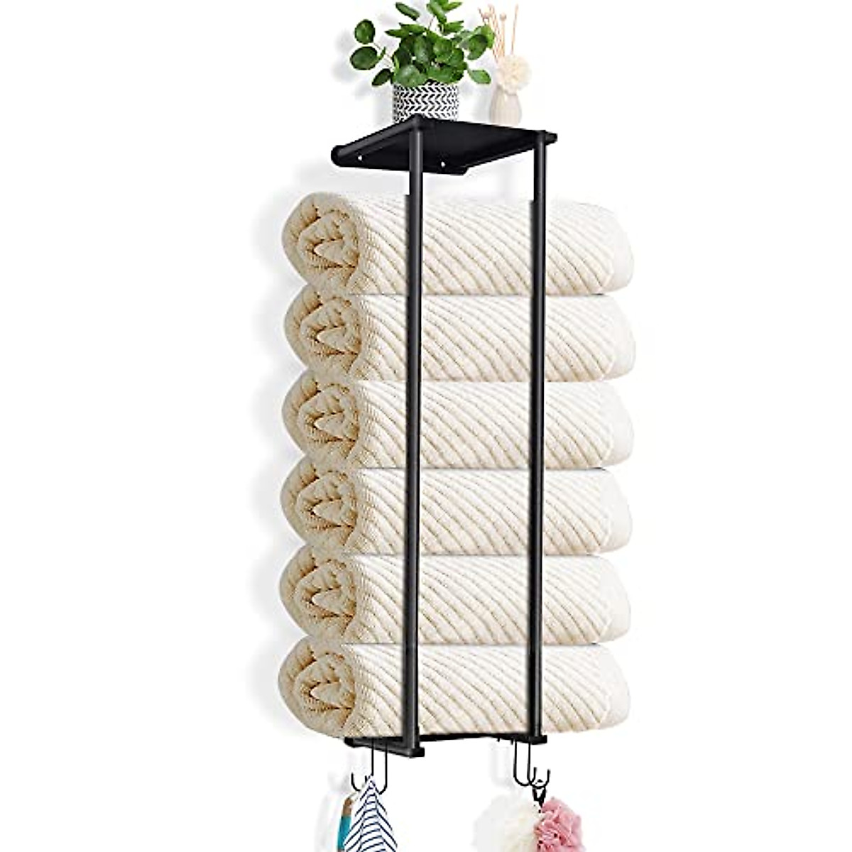 LFJ Towel Rack Wall Mounted for Bathroom,Bathroom Towel Storage, Bathroom Organizer, Wall Towel Rack for Rolled Bath Towels, Hand Towels, Washcloths in Small Bathroom(Black)