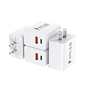 [4 Pack] USB C Charger Block, 20W Dual Port QC+PD 3.0 Power Adapter, USB C Fast Charging Block Type C Wall Charger Plug Cube for 15/15 Pro/15 Pro Max/14/14 Pro Max/13/13 Pro Max/12/iPad Pro/Samsung