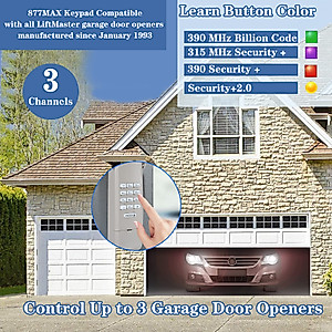 Garage Door Keypad 877MAX with 893MAX Garage Door Opener Remote, 3-Channels Garage Keypad Replace 878MAX 377LM 877LM 376LM 977LM, Fit for All Liftmaster Garage Door Opener Since 1993, 315/390 MHz