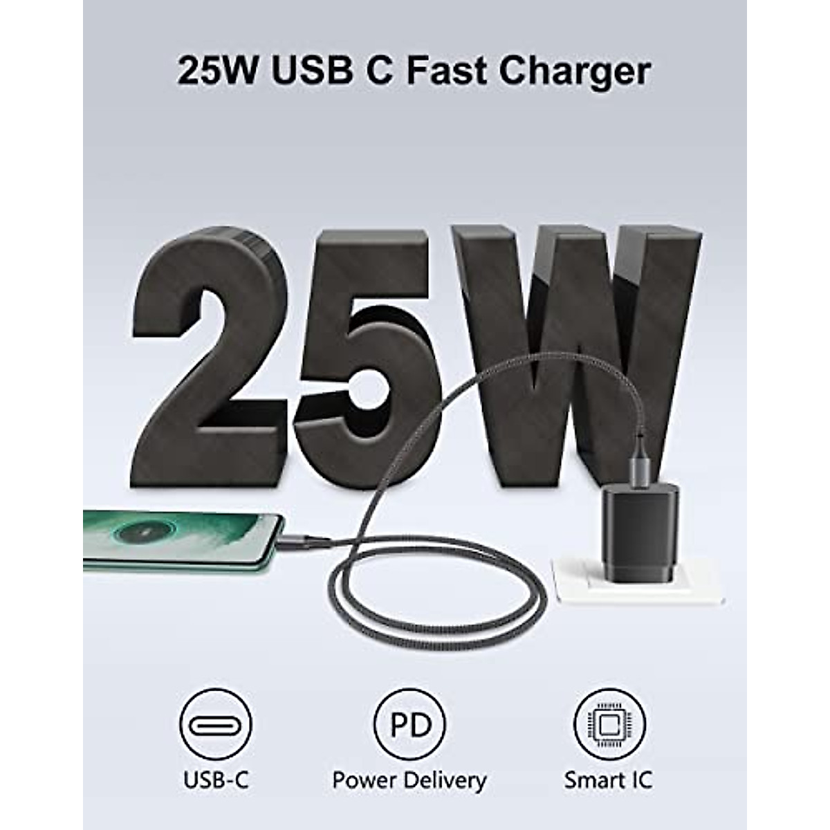 Super Fast Charger Type C, 2Pack 25W USB C Wall Charger Block with 3FT 6FT 10FT Braided Long USB-C to USB C Cable Fast Charging for Samsung Galaxy S23/S23 Ultra/S23+/S22/S22 Ultra/S21/S21+/S20/FE 5G