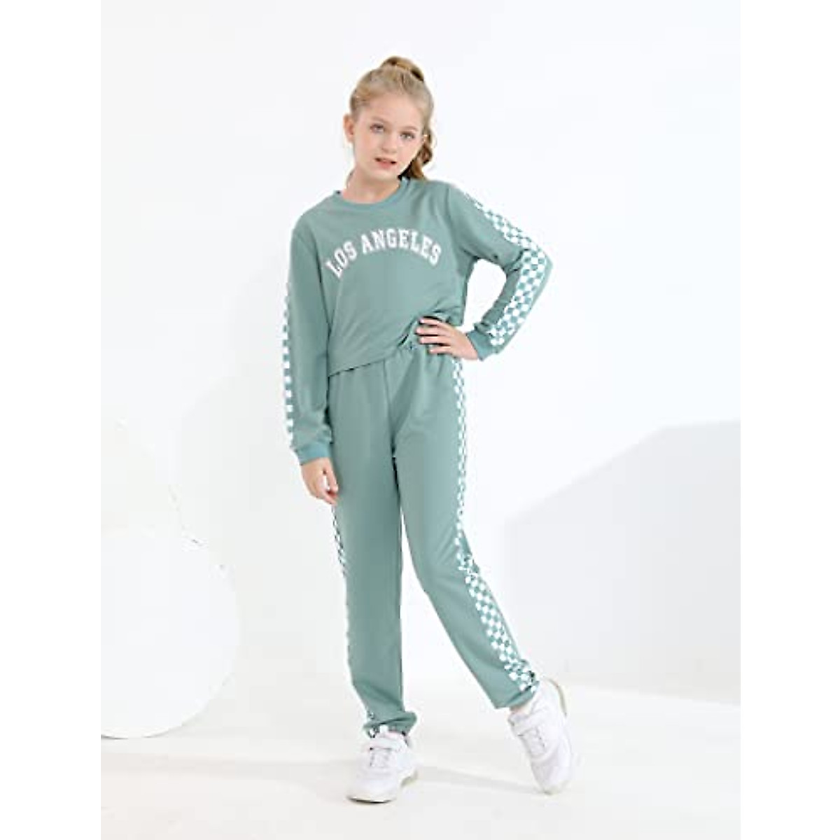 YOURUIKEY Girl Clothes Top Pants Sets Cotton little Girl Outfits Green Sweatsuits Kid Girl's Clothing Set for Size 7-8 Years Old Girls