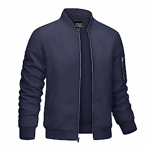 CRYSULLY Mens Fall Bomber Jacket Cotton Softshell Sportswear Lightweight Slim Bomber Jacket Coat,Large (Tag size US L),Blue