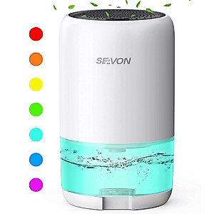 SEAVON Dehumidifier 35oz Dehumidifiers for Home 2500 Cubic Feet (280 sq ft) with 7 Color LED Light, Portable Quiet Dehumidifier with Two Working Mode for Basements, Bedroom, Bathroom, RV