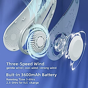 portable neck fan,neck fans portable rechargable battery operated hanging personal neck fan bladeless cooling hands free ,3 Speeds djustment , fans around your neck for women/men Outdoor Sports