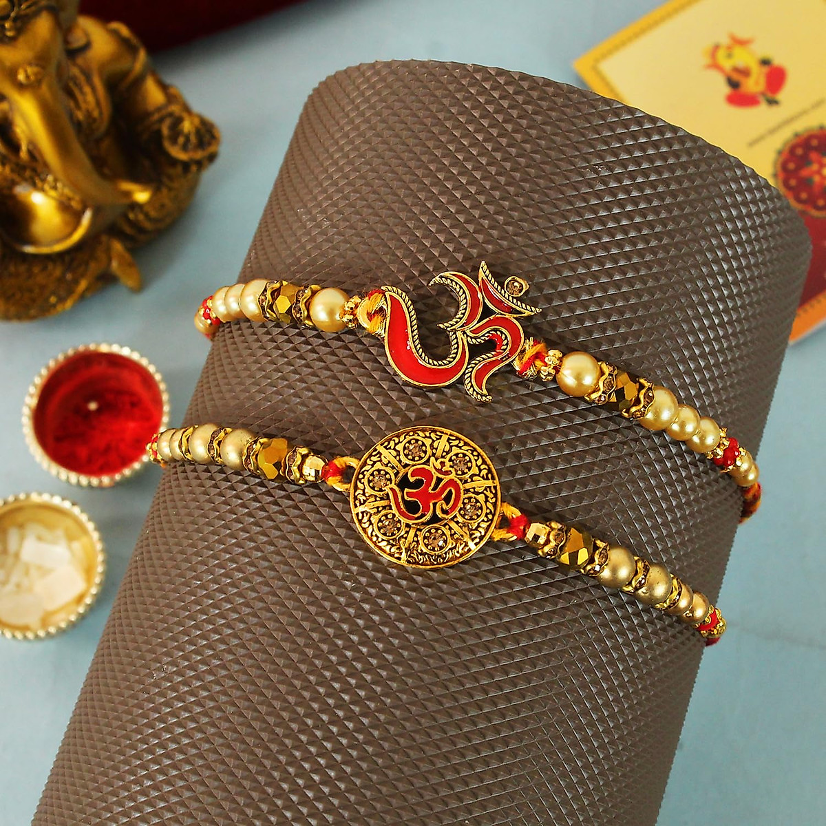 TIED RIBBONS Set of 2 Bhai Dooj Rakhi for Brother Rakhi for Bhaiya | Wishes Card | Tikka Bhai Dooj - Raksha Bandhan Rakhi Bracelet for Brother | Bhai Rakhi 2 Set | Bhai Dooj Roli Rakhi Set for Brother