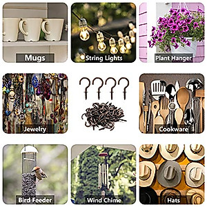 EIENHOSHI 7/8'' Rubbed Bronze Cup Hooks - Pack of 60, Screw-in Hooks for Hanging Stuff, Small Ceiling Hooks Great for Indoor-Outdoor Use
