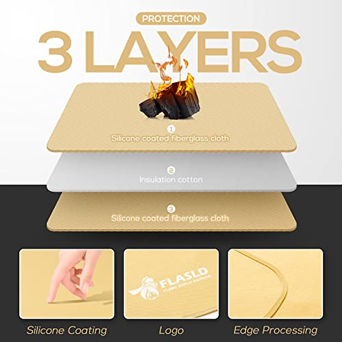 FLASLD Fire Resistant Rugs for Fireplace, Grill and Stove, 24 X 42 inches Under The Grill Protective Deck and Patio Mat, Easy to Clean and Reusable Fire Pit Mat, Khaki