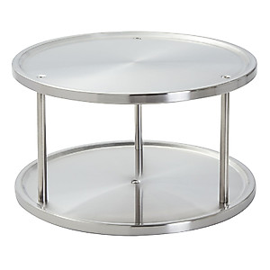 Juvale 2 Tier Lazy Susan Turntable Organizer for Cabinet, Revolving Spice Rack Carousel for Kitchen Pantry Storage, Stainless Steel (10.5 in)