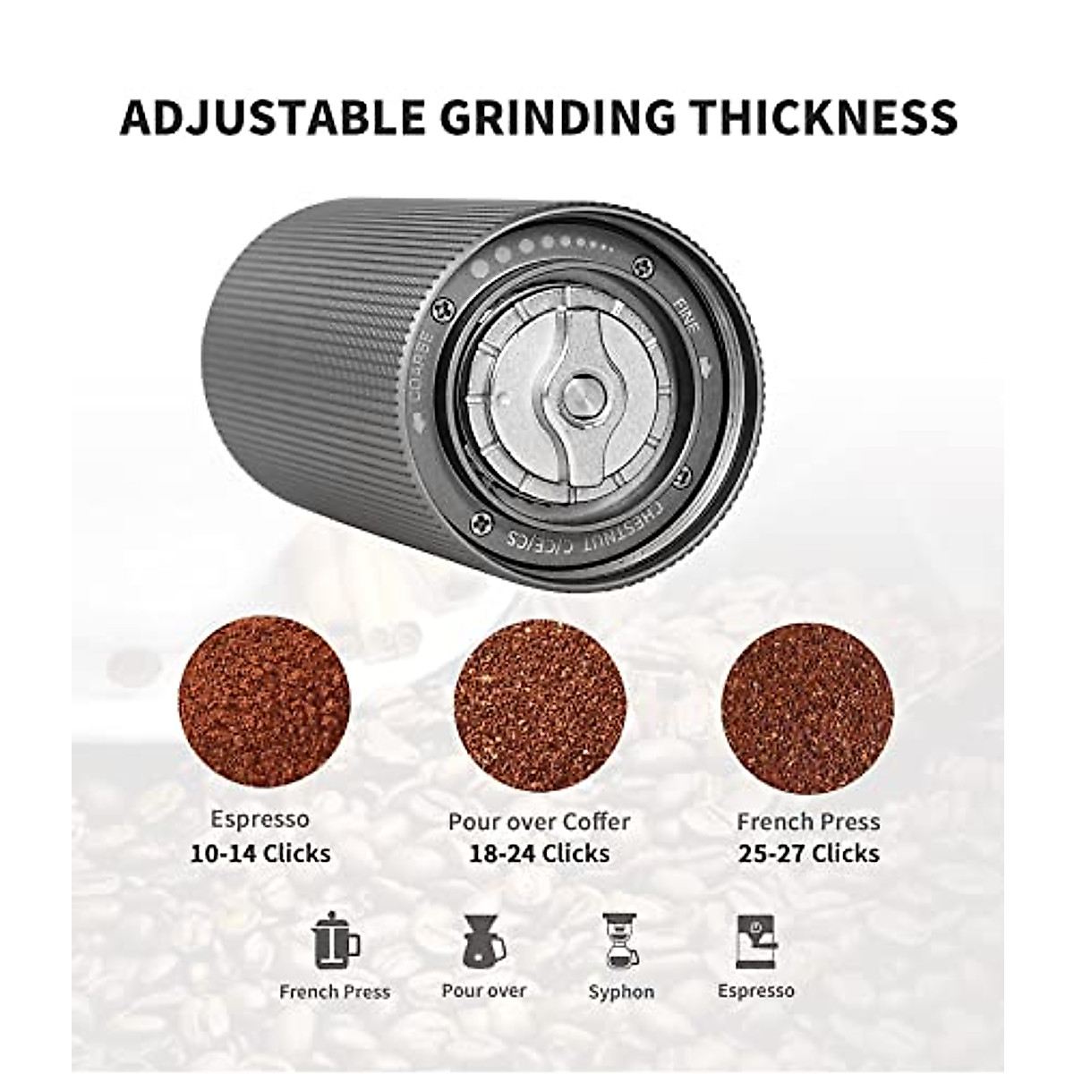 TIMEMORE Manual Coffee Grinder Hand Coffee Grinder Stainless Steel Conical Burr Chestnut C2 MAX Internal Adjustable Setting Capacity 30g French Press Coffee for Travel, Camping, Home (Black C2 MAX)