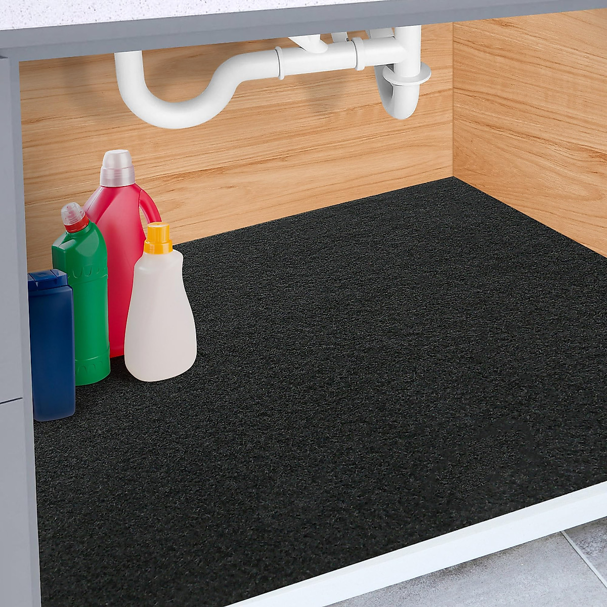 LotFancy Under Sink Mat for Kitchen, 36" x 30", with Absorbent Fabric and Anti-slip Waterproof Backing, Washable Under Cabinet Liner, Reusable Shelf Protector, Black
