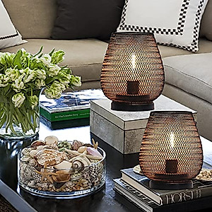 NEEDOMO Battery Operated Lamp LED Table Lamp, Set of 2 Metal Cage Cordless Lamps with Timer, Vintage Outdoor Lantern Lamp for Weddings Patio Shelf Living Room Indoors Outdoors Decor