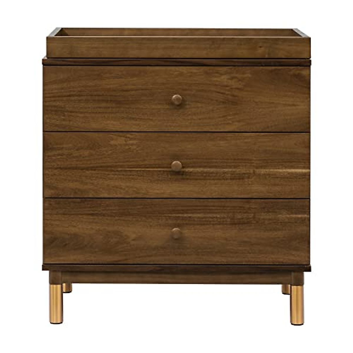 Babyletto Gelato 3-Drawer Changer Dresser with Removable Changing Tray in Natural Walnut and Brushed Gold Feet, Greenguard Gold Certified
