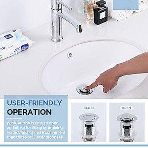 Bathroom Sink Drain Chrome, Angle Simple Brass Sink Stopper with Overflow, Pop Up Darin Assembly