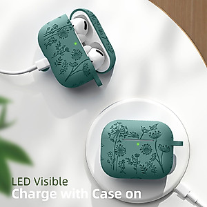 Lerobo Flower Engraved Case for AirPods Pro Case 2nd 1st Generation Case Cover/AirPod Pro Case Cover,Cute Soft Silicone Skin Full Protective Cover for Apple Airpod Case PineGreen