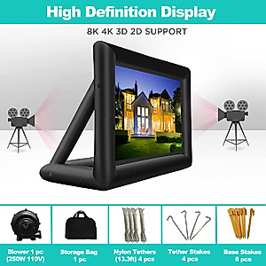 GYUEM 20 feet Inflatable Portable Projector Movie Screen - Huge Air-Blown Cinema Projection Screen Package with Rope, Blower,Tent Stakes - Front & Rear Projection,for Outdoor Party Backyard Pool Fun