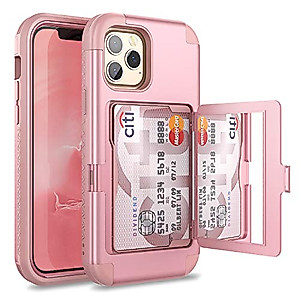 WeLoveCase for iPhone 12 Pro Max Wallet Case with Credit Card Holder & Hidden Mirror, Three Layer Shockproof Heavy Duty Protection Cover Protective Case for iPhone 12 Pro Max - 6.7inch Rose Gold
