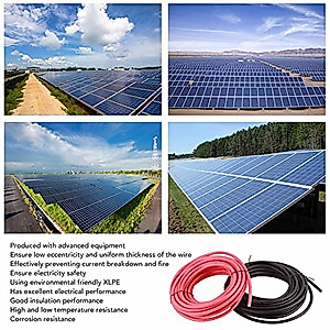 Solar Wire, 2 Pcs Double Insulation Solar Extension Cable Large Current Carrying for Power Station System (10mm² 20m)