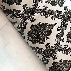 REDODECO Vintage Black Damask Adhesive Paper Shelf Liner Peel & Stick Dresser Drawer Sticker Home Deco Wallpaper 17.7inch by 100inch