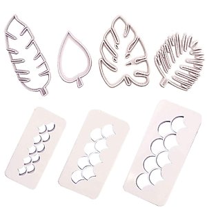 7 Pack Cake Fondant Embossing Mold Mermaid Scales Tropical Leaf Cookie Cutters Biscuit Moulds for Sugarcraft Fondant Baking Mold Cupcake Decorating