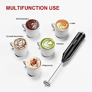 Bonsenkitchen Milk Frother Handheld, Electric Milk Foam Maker with Stainless Steel Whisk, Hand Drink Mixer for Coffee, Lattes, Cappuccino, Matcha, Battery Operated, Electric Stirrer Coffee Mixer Wand