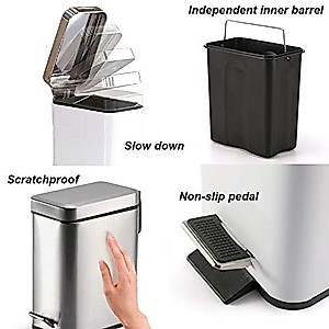 WENLII Silent Stainless Steel Trash Can 5L Rectangular Step Kitchen Waste Bin for Bathroom Kitchen Living Room Office Trash Bin (Color : Black)
