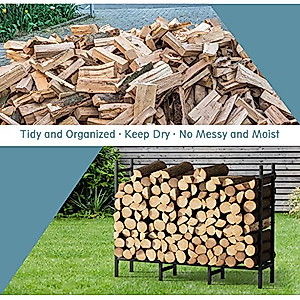 smusei 4Ft Firewood Rack Outdoor Indoor Heavy Duty Log Holder Adjustable Metal Wood Storage Rack Stand for Fireplace, Porches, Patios Black