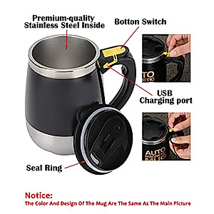 daasigwaa Self Stirring Mug - Rechargeable Magnetic Electric Auto Mixing Stainless Steel Cup for Office/Kitchen/Travel/Home Coffee/Tea/Hot Chocolate/Milk-400 ml/13.5 oz(Black)